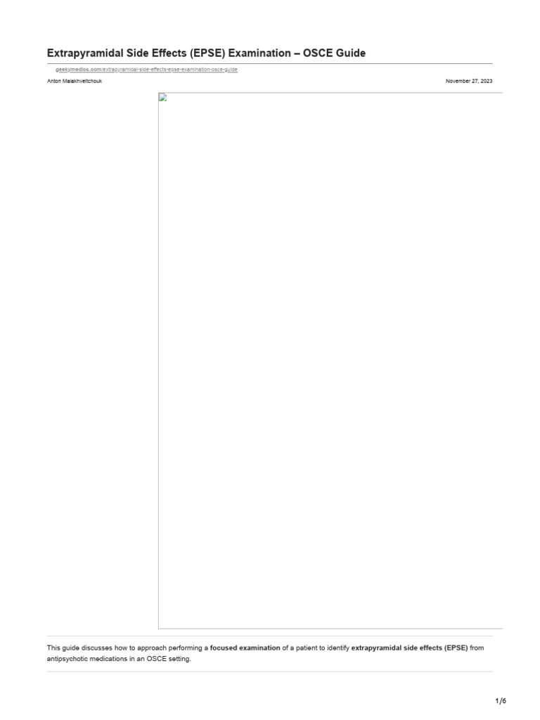 Extrapyramidal Side Effects EPSE Examination OSCE Guide | PDF | Antipsychotic | Anxiety