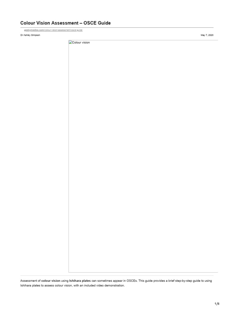 Colour Vision Assessment OSCE Guide | PDF | Visual Perception ...