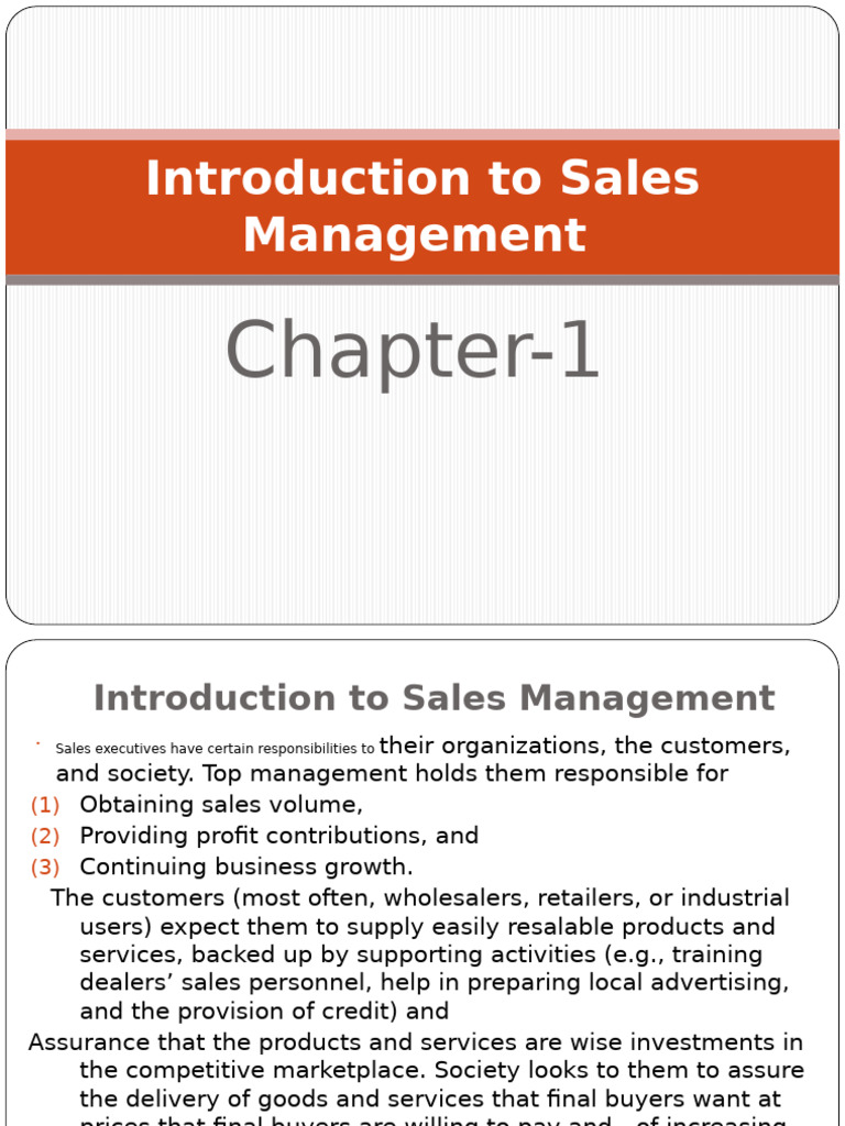 Introduction To Sales Management: Chapter-1 | PDF | Sales | Marketing