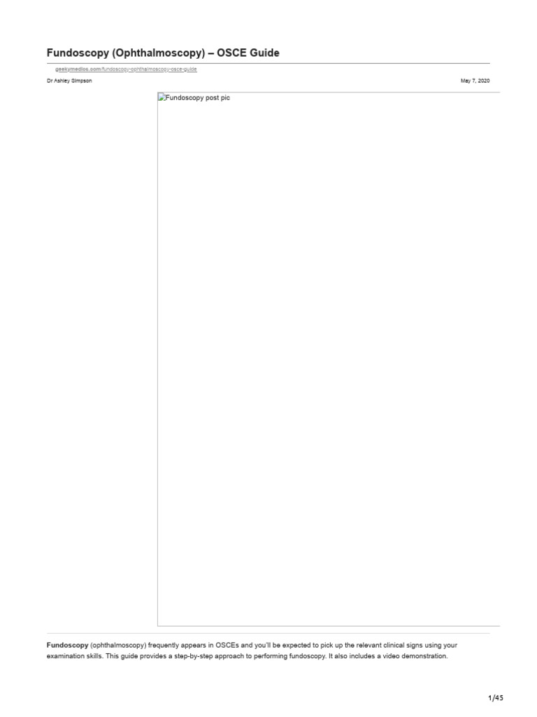 OSCE Fundoscopy Guide for Medics | PDF | Retina | Visual System