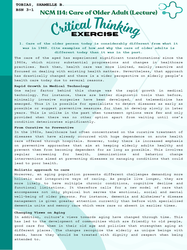 Critical Thinking Exercise Colored | PDF | Dementia | Ageing