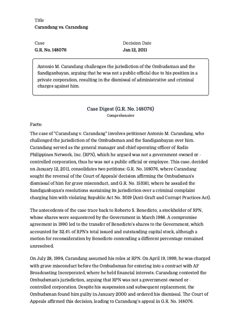 Carandang Jurisdiction Ruling Summary | PDF | Appeal | Corporations