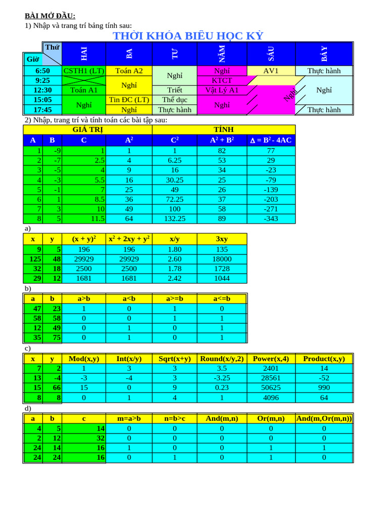Thuc Hanh Excel | PDF