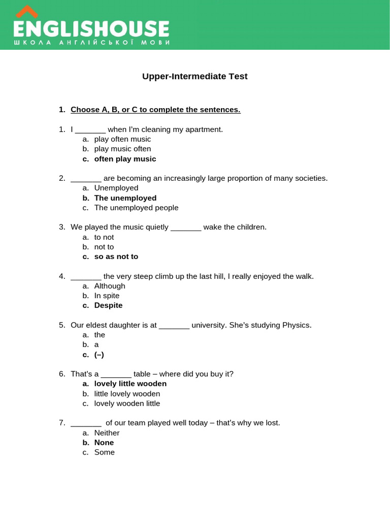 Upper-Intermediate English Test | PDF | Employment
