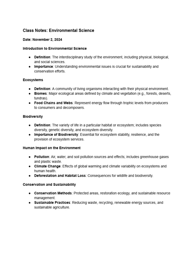 Class Notes - Environmental Science | PDF