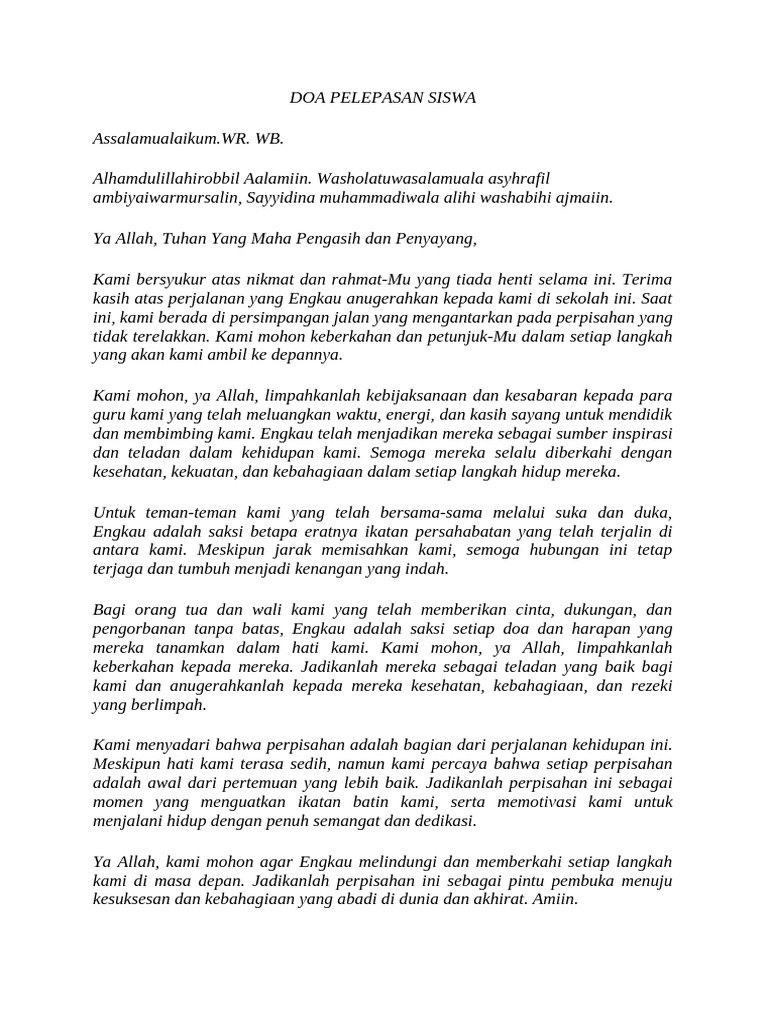 Doa Pelepasan Siswa | PDF
