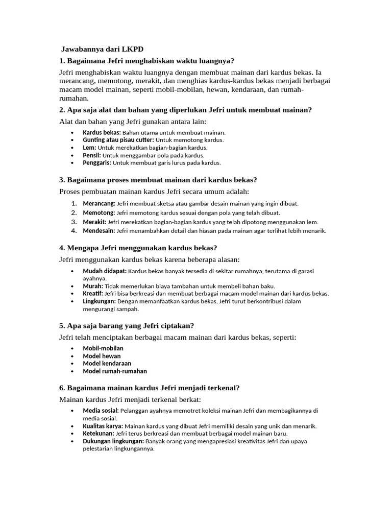 Mainan Kardus Unik Jefri Terkenal | PDF