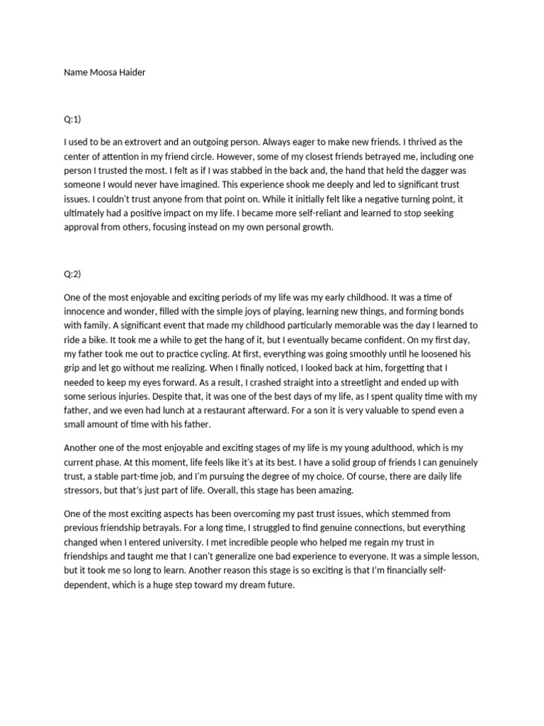 Moosa Haider: Trust and Growth Journey | PDF | Social Psychology