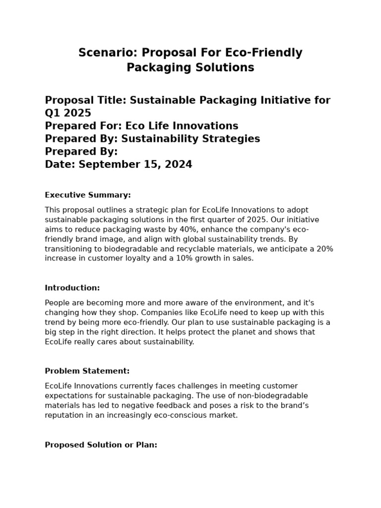 Business Proposal | PDF | Sustainability | Packaging And Labeling