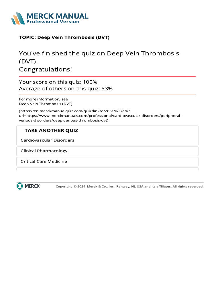 Quizzes - Deep Vein Thrombosis (DVT) - Merck Manual Professional ...