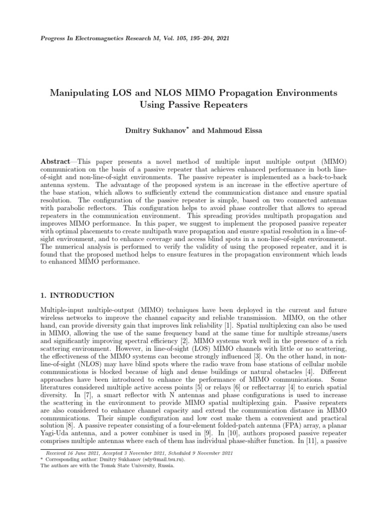 Manipulating LOS and NLOS MIMO Propagation Environments With Passive Repeaters | PDF | Mimo ...