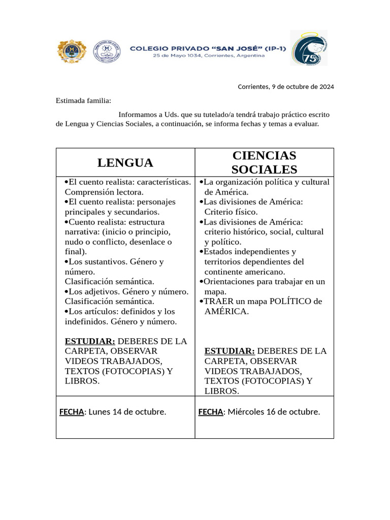 Temario Lengua y Sociales Octubre 2024 A-B-D | PDF
