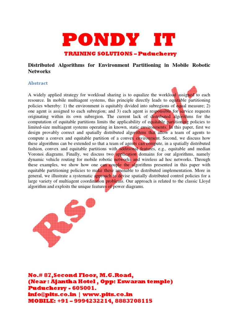 Distributed Algorithms For Environment Partitioning in Mobile Robotic Networks | PDF | Business