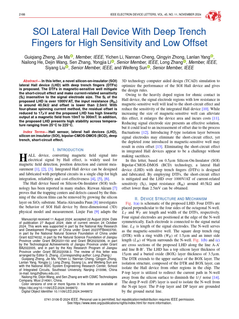 SOI Lateral Hall Device With Deep Trench Fingers For High Sensitivity ...