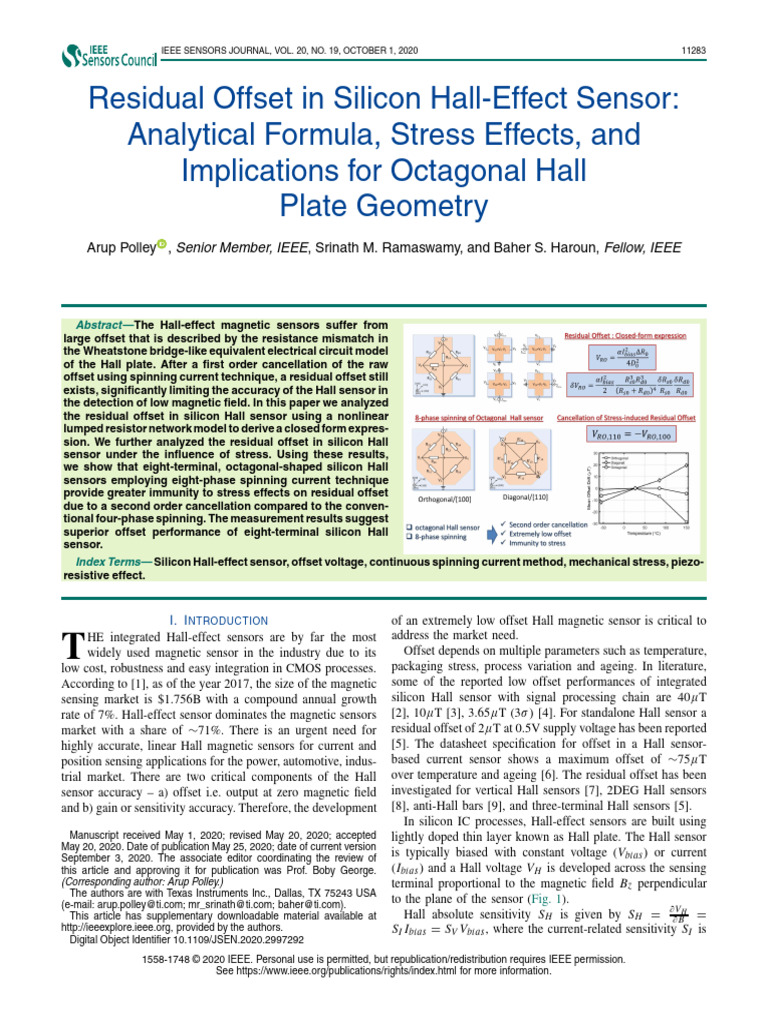 Residual Offset in Silicon Hall-Effect Sensor Analytical Formula Stress ...