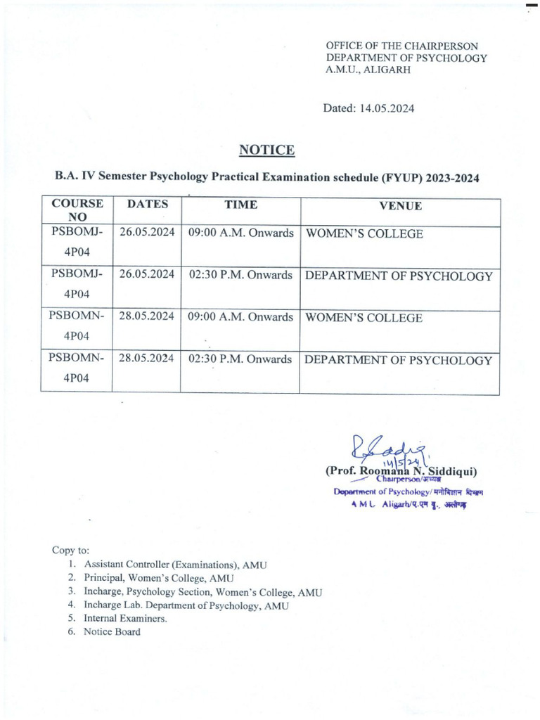 Practical Examination Schedule BA IV Semester (Major & Minor) (2023-24) | PDF