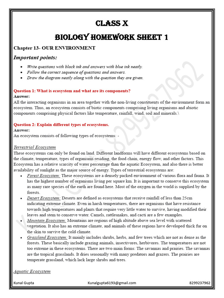 CLASS X BIOLOGY Chapter 13 - OUR ENVIRONMENT-HOMEWORK SHEET 1 | PDF ...