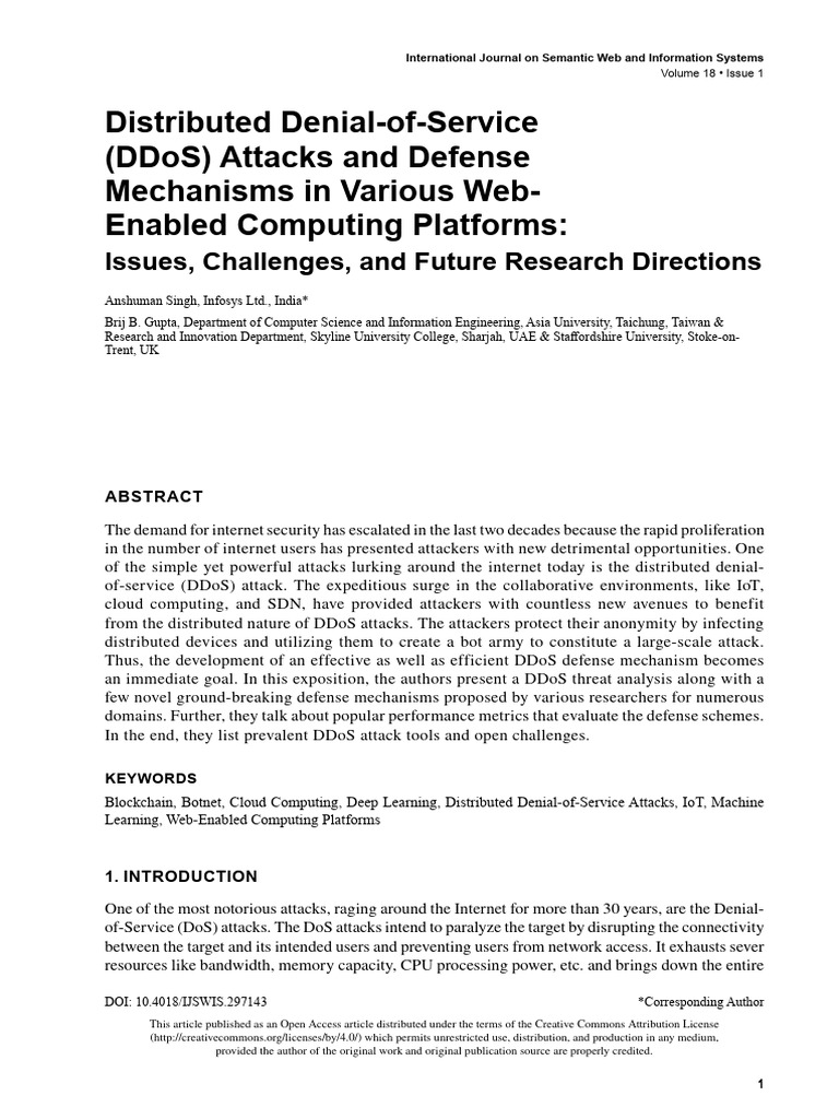 Distributed Denial Of Service Ddos Attacks And D Pdf Denial Of Service Attack
