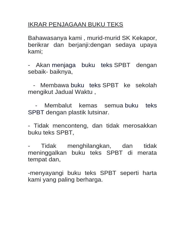 Ikrar Penjagaan Buku Teks | PDF