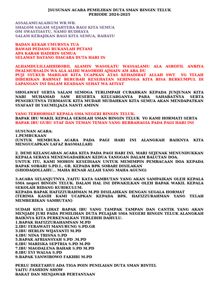 Pemilihan Duta SMAN Bingin Teluk 2024-2025 | PDF | Olahraga & Rekreasi