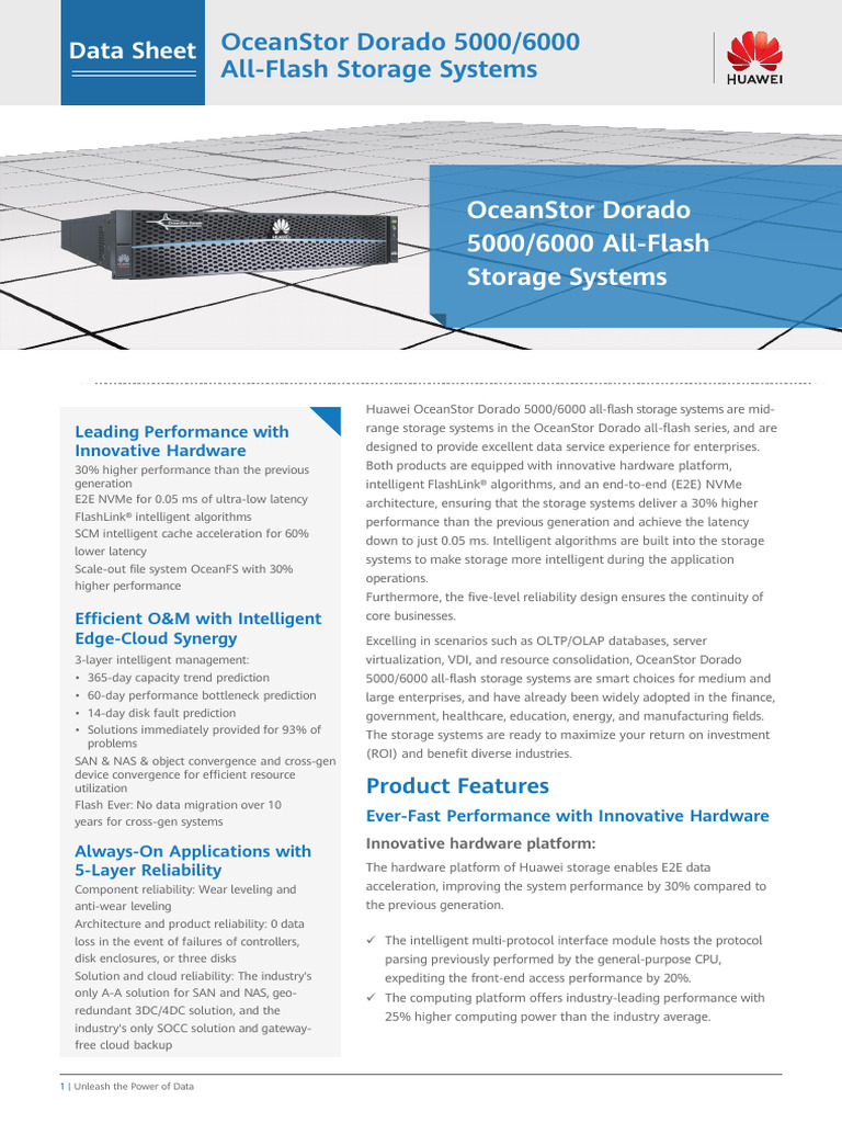 Huawei OceanStor Dorado 5000 and 6000 All-Flash Storage Systems Data Sheet - V6.1.8 | PDF ...