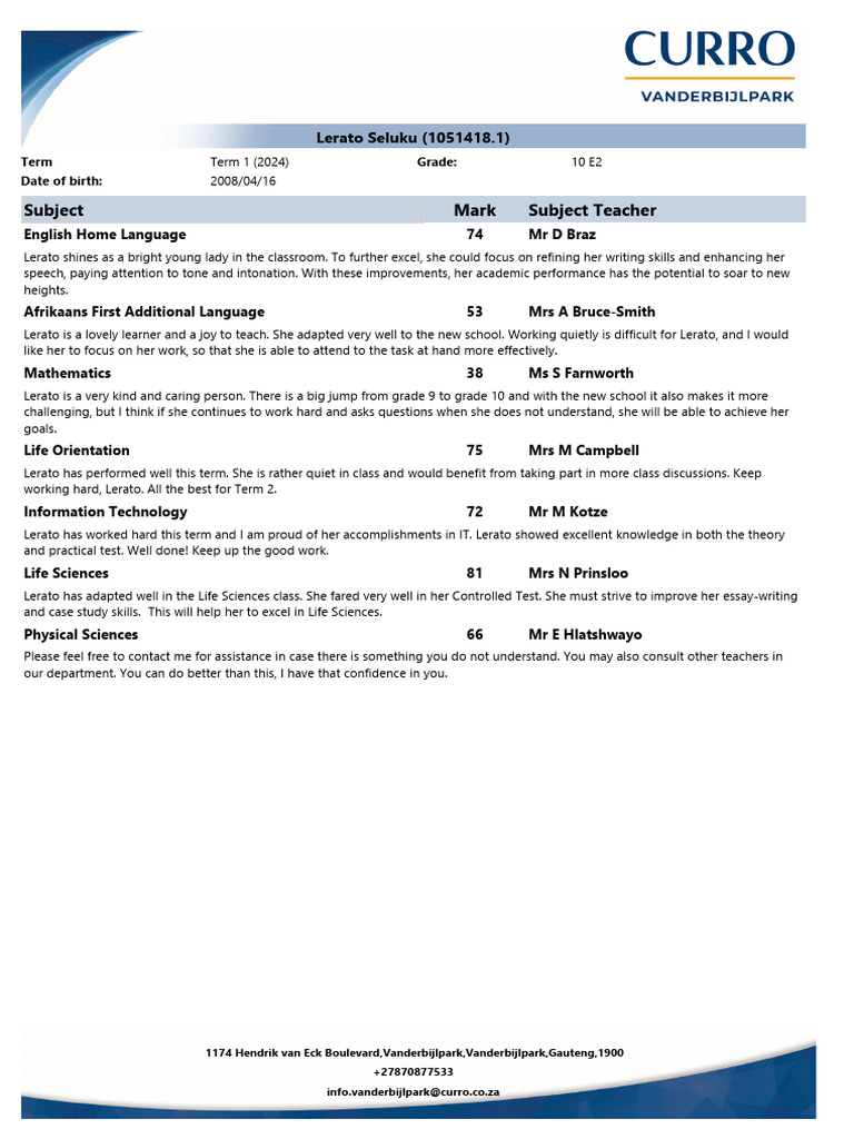 Subject Comments Report | PDF | Science | Cognitive Science