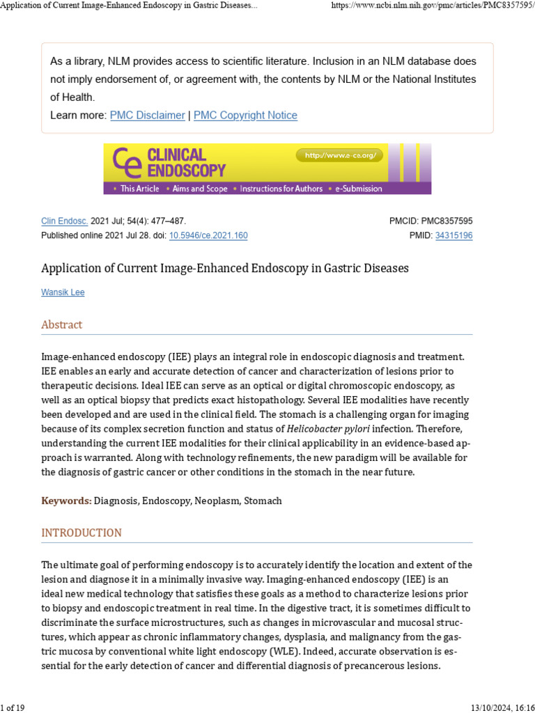 Application of Current Image-Enhanced Endoscopy in Gastric Diseases ...