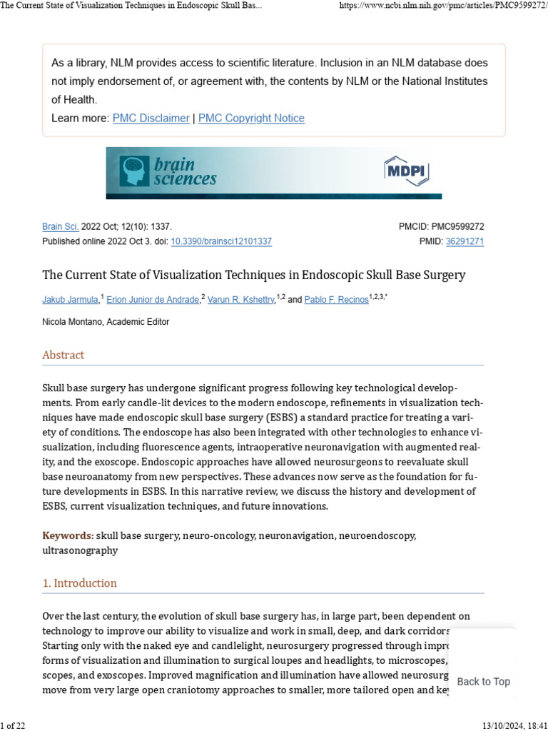 The Current State of Visualization Techniques in Endoscopic Skull Base Surgery - PMC | PDF ...