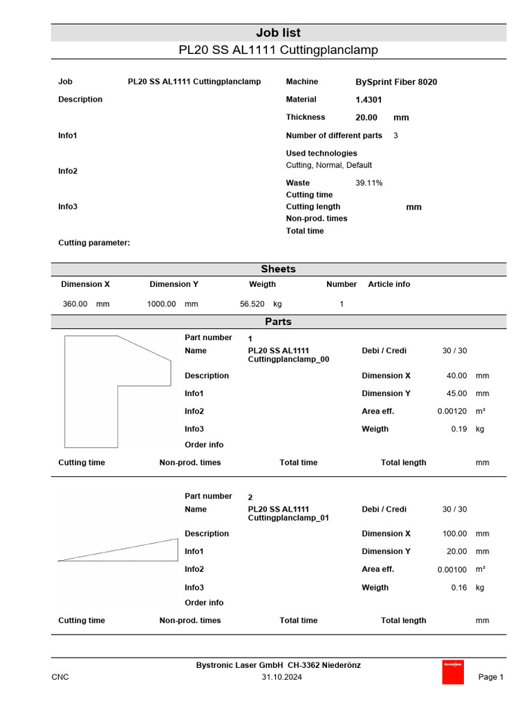 PL20 SS AL1111 Cutting Plan Overview | PDF | Numerical Control ...