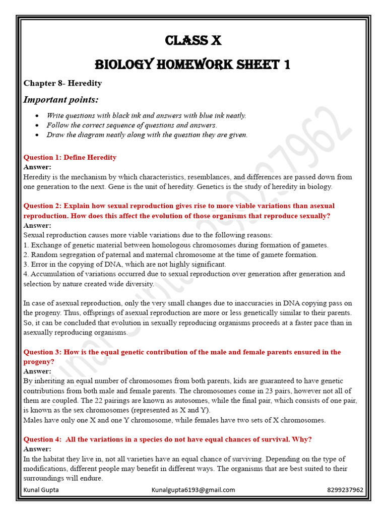 Class 10 Biology: Heredity Homework | PDF | Dominance (Genetics) | Zygosity