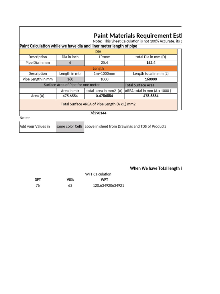 Coating Estimation sheet | PDF | Paint | Physical Quantities