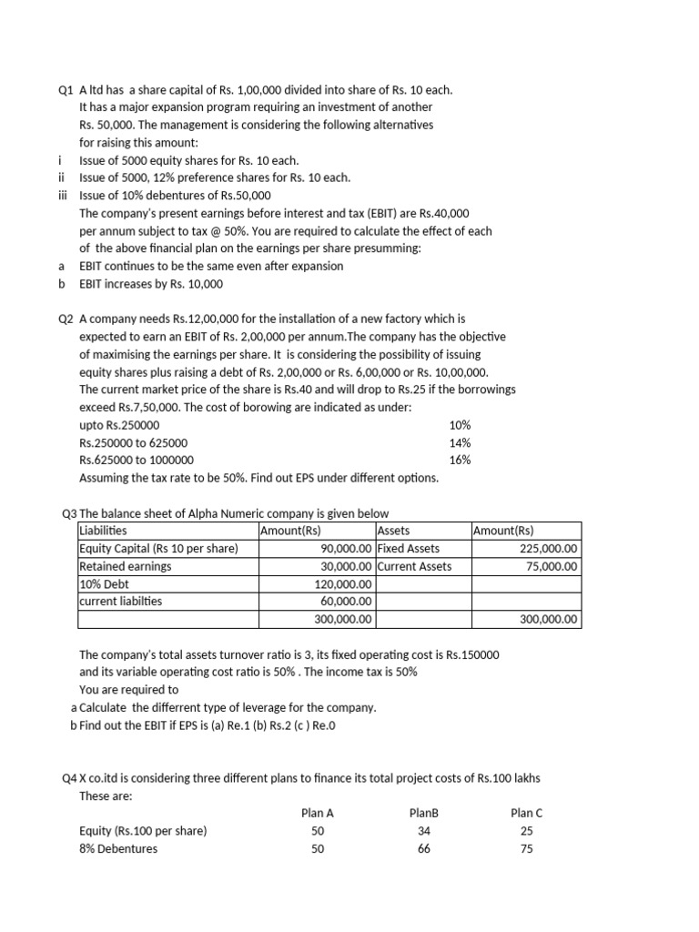 Ebit Ebt Sums | PDF | Capital Structure | Financial Economics