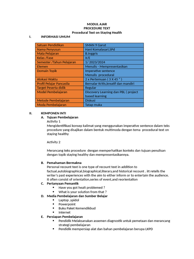 MODUL AJAR 9 Procedure Menulis | PDF