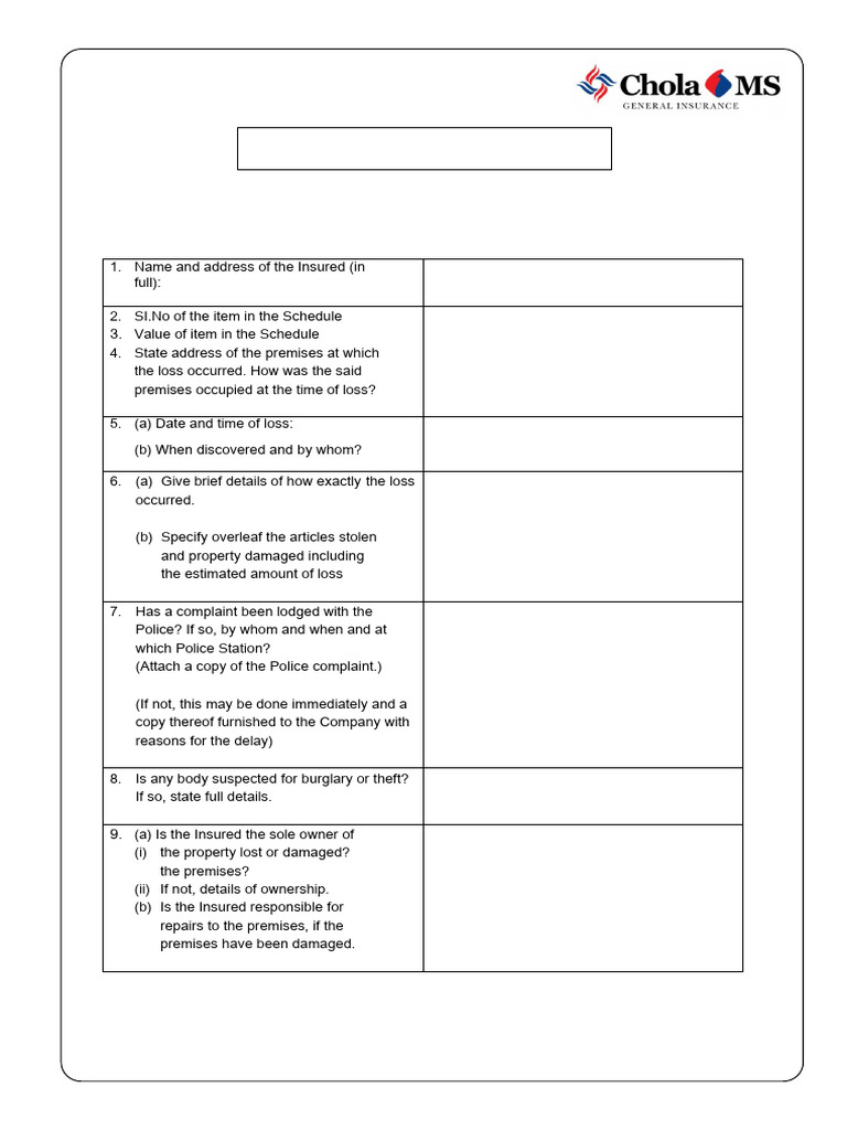 ALL RISK INSURANCE CLAIM FORM 1 | PDF | Insurance | Civil Law (Legal ...