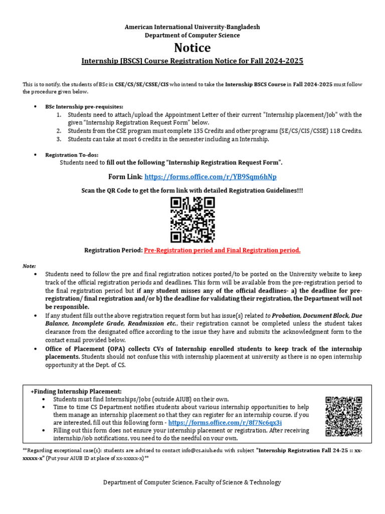 CSE Internship Registration Notice | PDF | Internship | Job Hunting