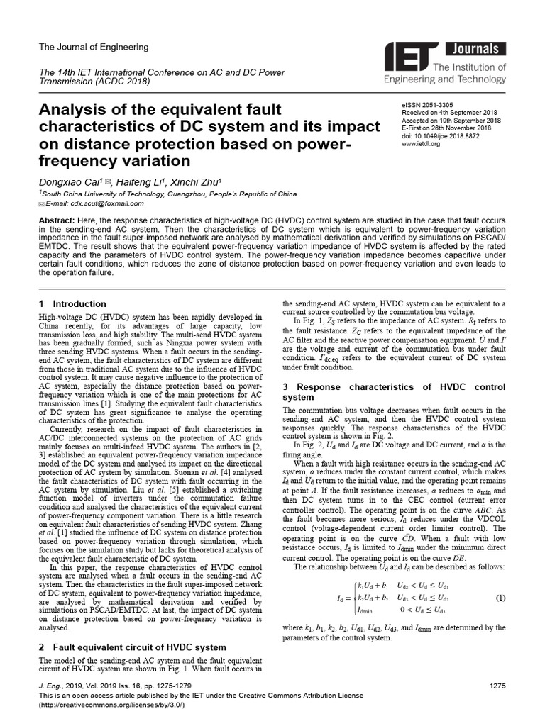HVDC Fault Characteristics and Protection | PDF | High Voltage Direct ...