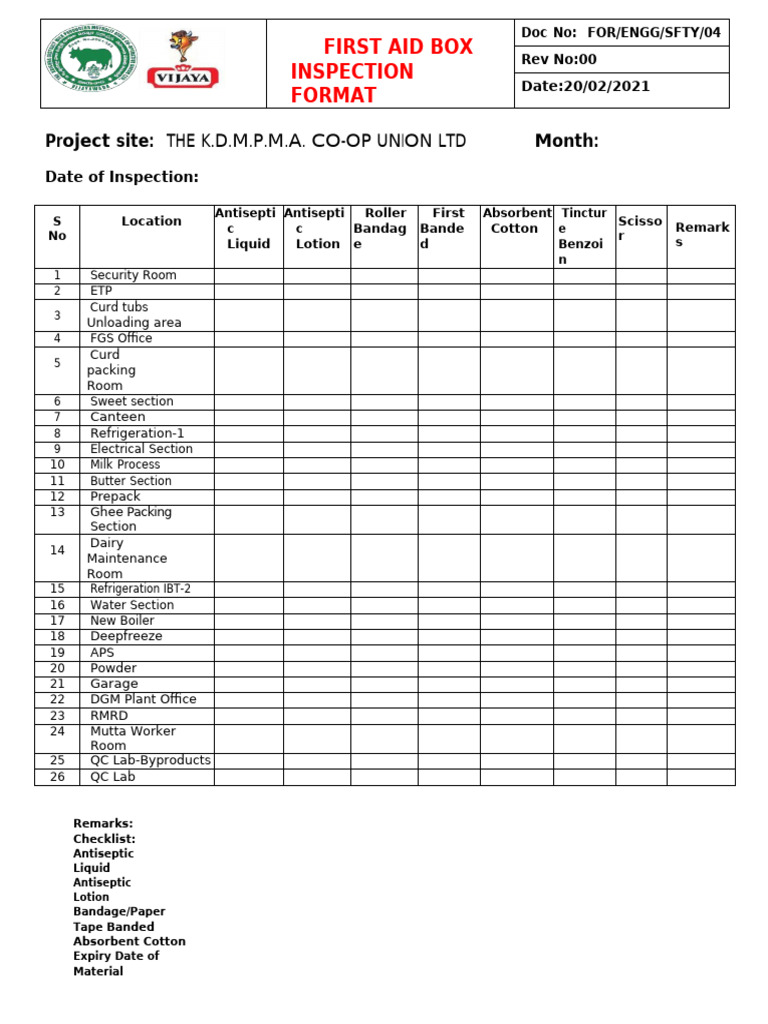 04.FIRST AID BOX INSPECTION FORMAT | PDF