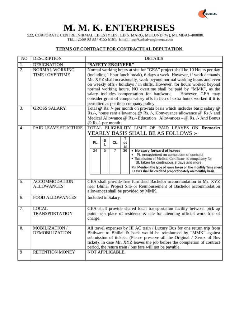 Job Offer Letter for Safety Engineer | PDF | Salary | Employment