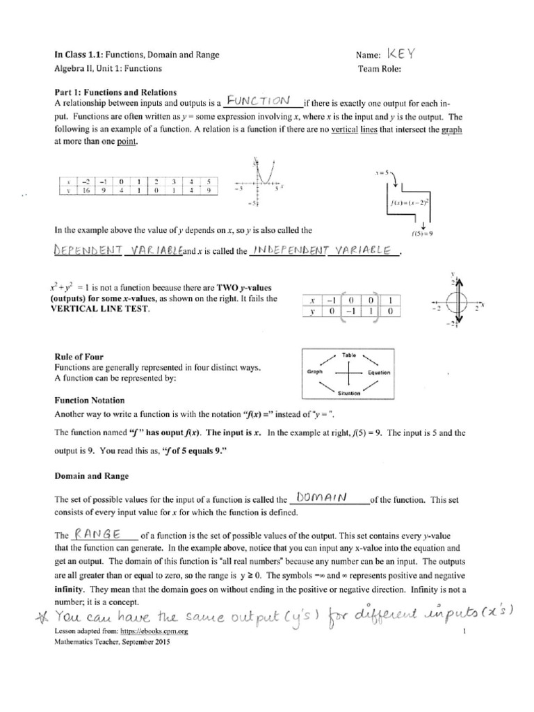 In Class 1.1 Key | PDF