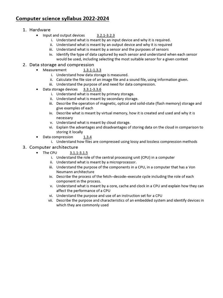 Computer Science Syllabus 2022 2024 f1s2s | PDF | Computer Data Storage ...