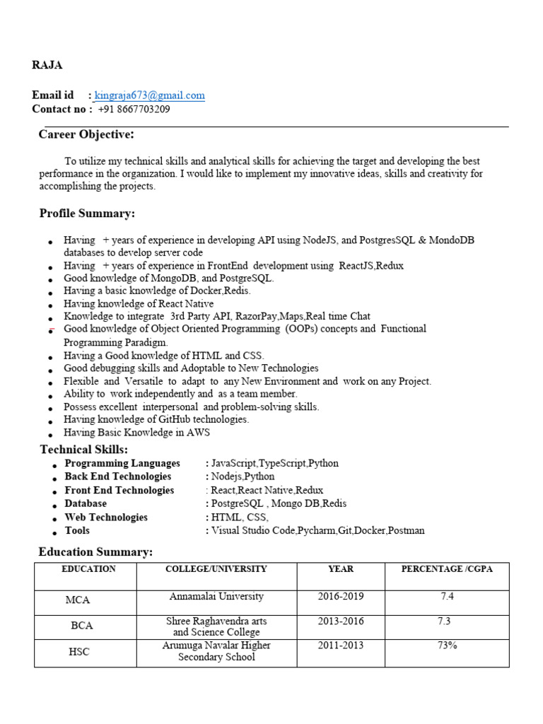 RajaResume Updated July | PDF | Databases | Software Development