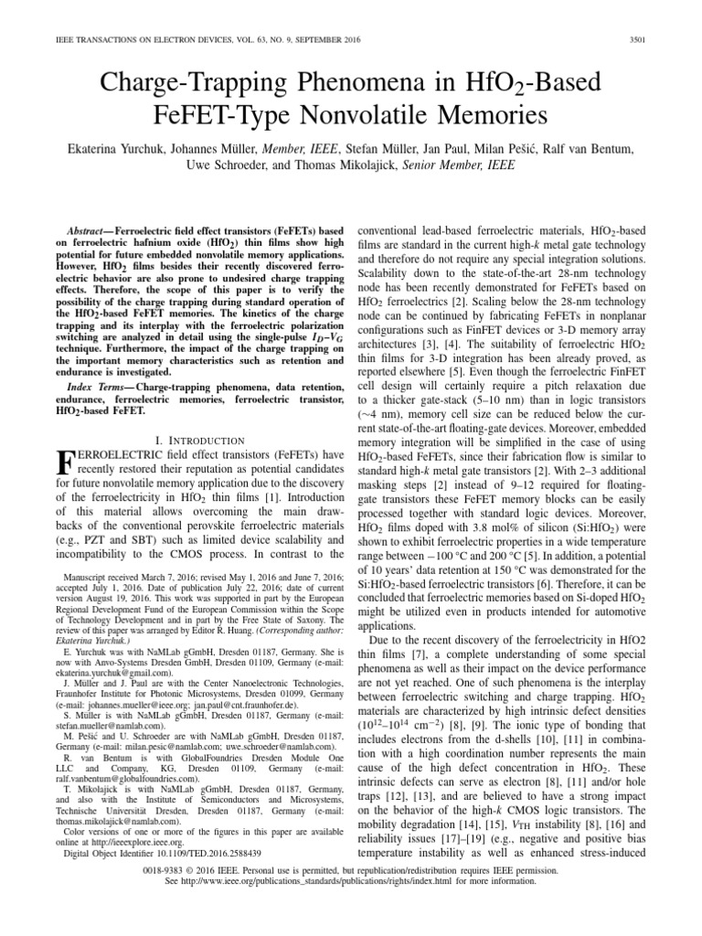 Charge-Trapping Phenomena in HfO2-Based FeFET-Type Nonvolatile Memories ...