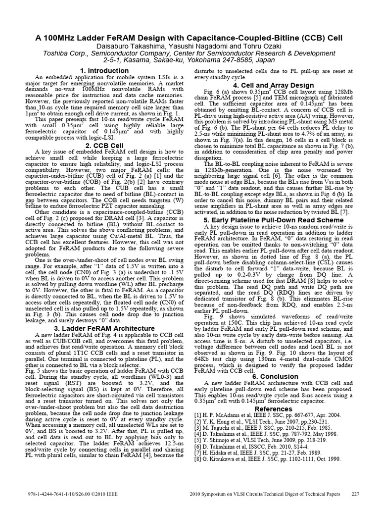 A 100MHz Ladder FeRAM Design With Capacitance-Coupled-Bitline CCB Cell ...