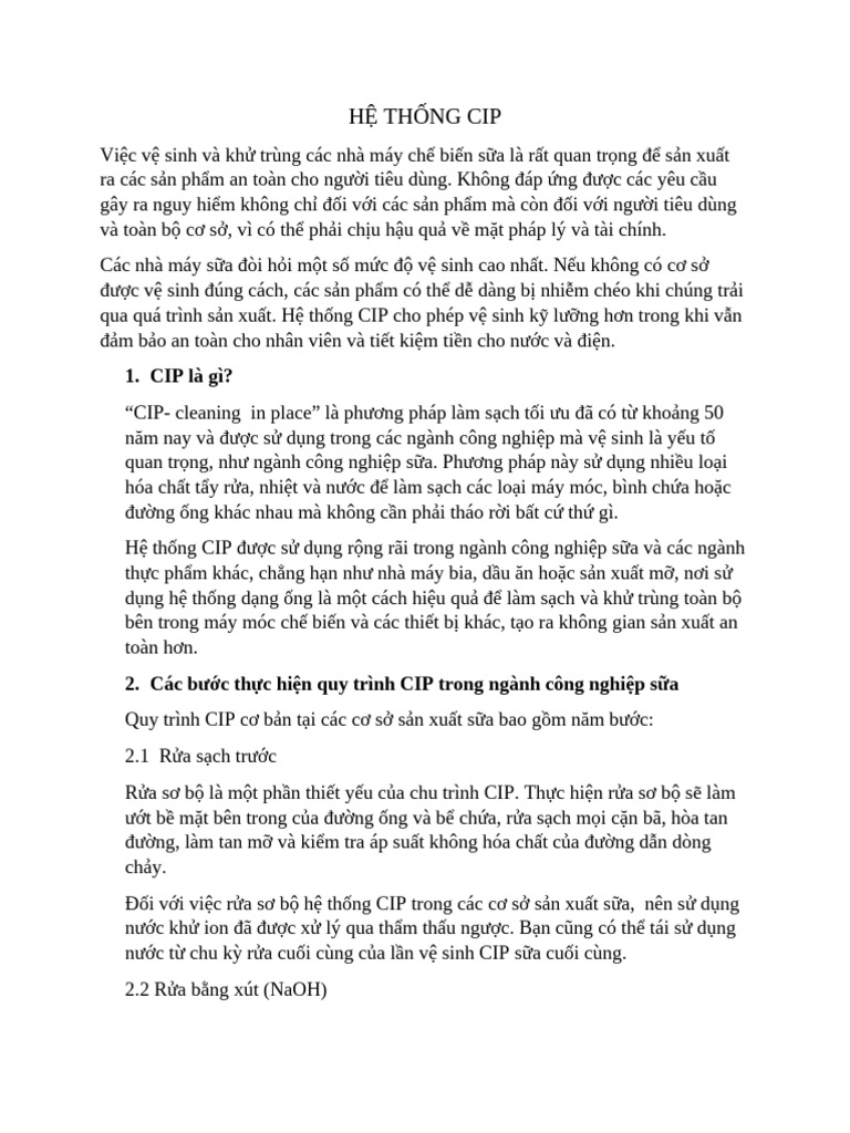 HỆ THỐNG CIP | PDF
