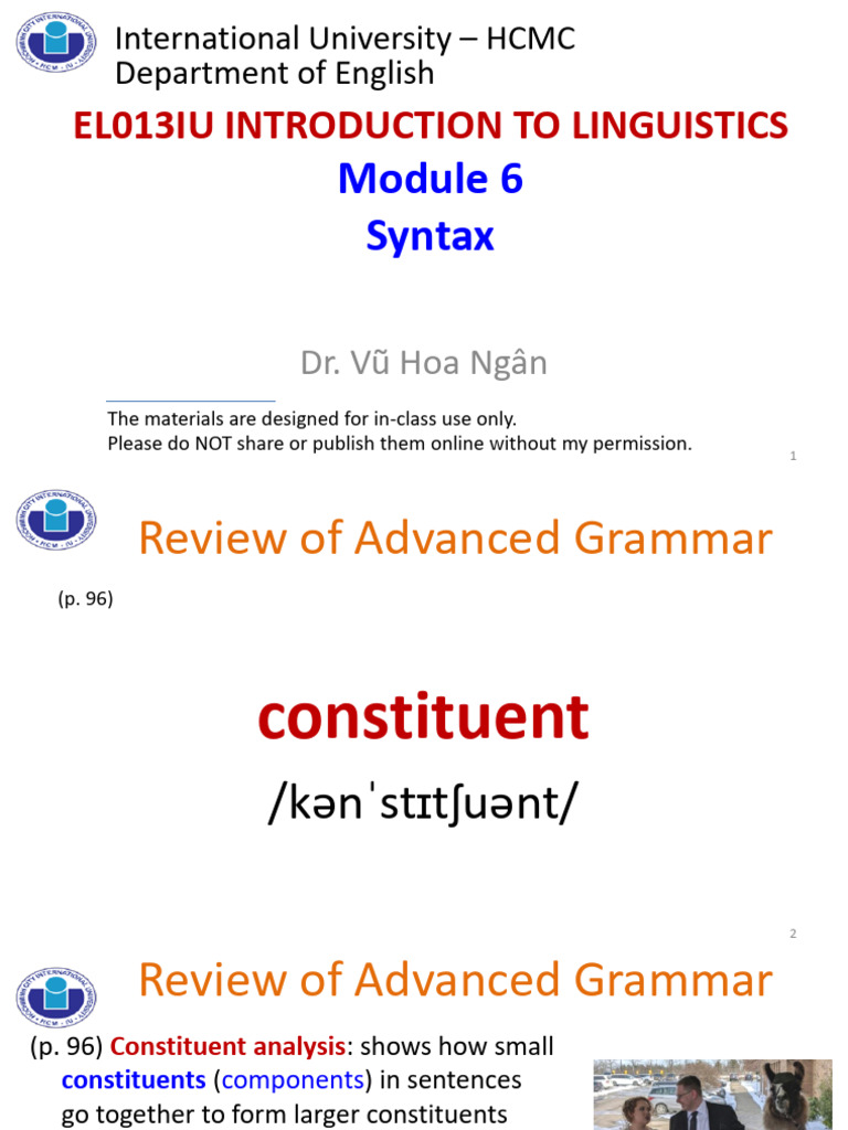 EL013IU Intro To Ling - Module 6 - Syntax - Handout | PDF | Phrase | Syntax
