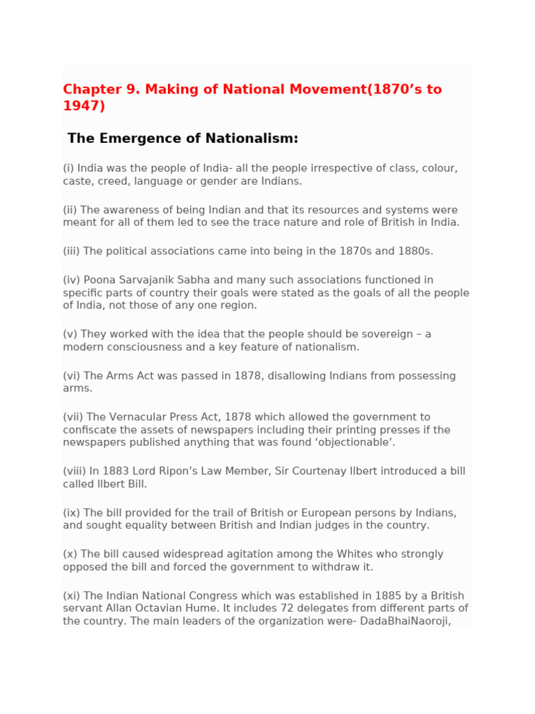 grade 8 emergence of...ch 9 notes | PDF | Mahatma Gandhi | British Raj