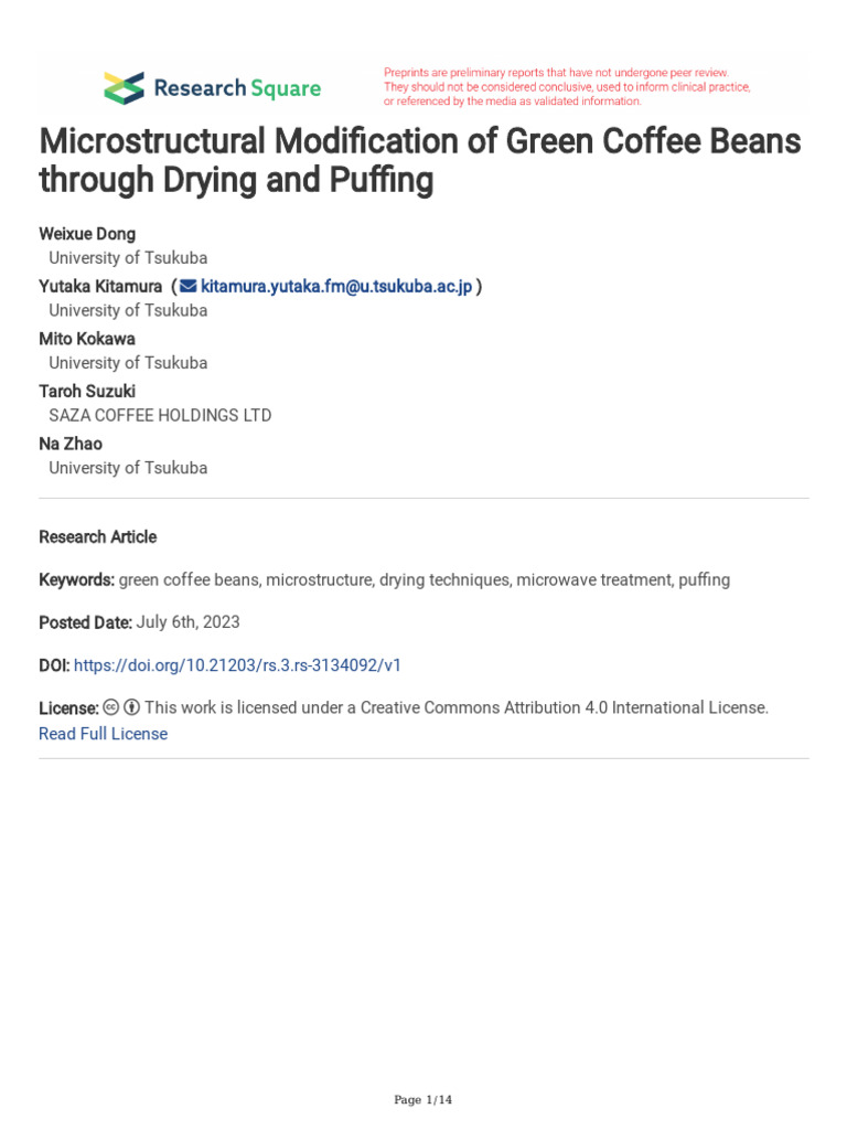 (2023) Microstructural Modification of Green Coffee Beans Through ...