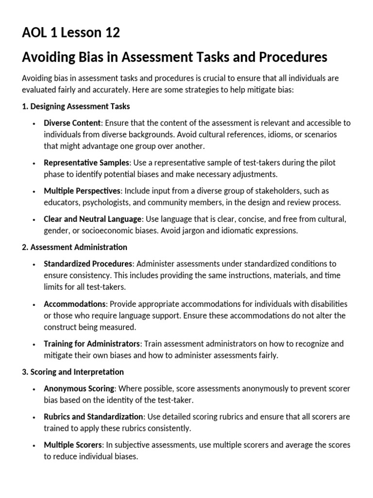 Strategies to Avoid Bias in Assessments | PDF | Bias | Discrimination
