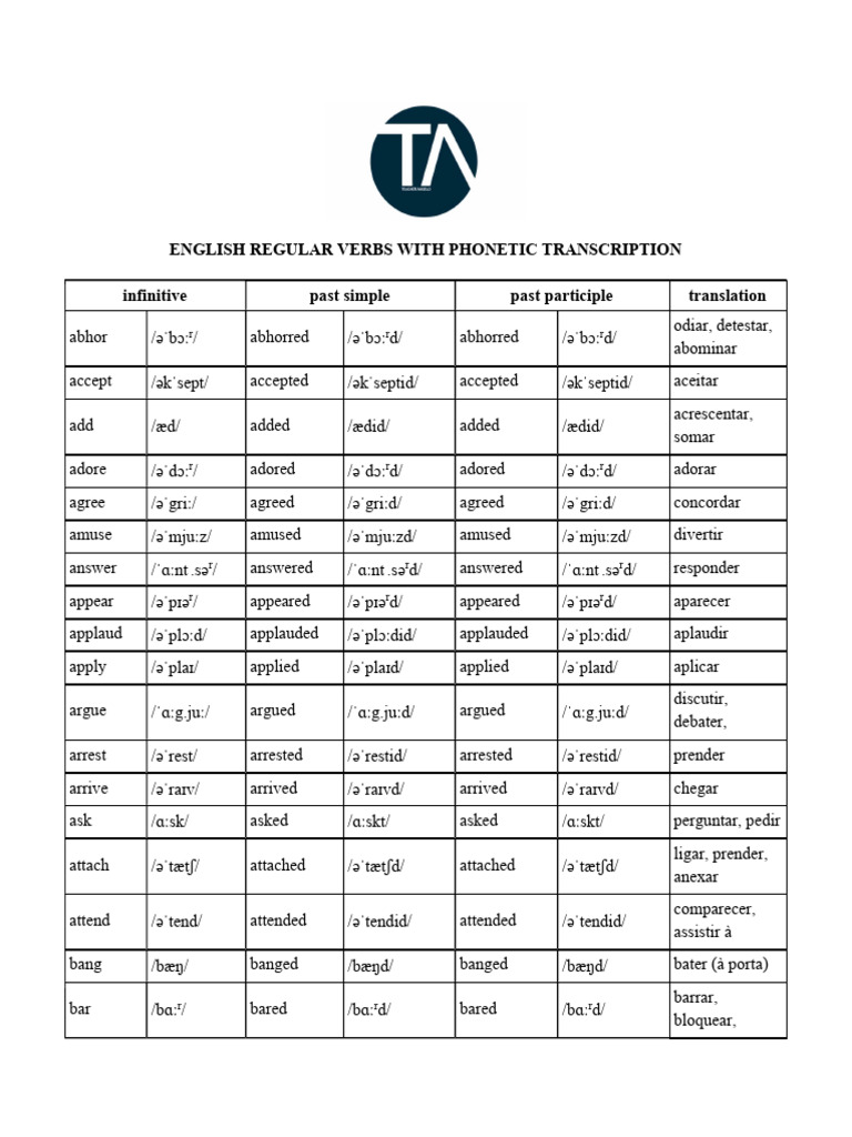 01 - English Regular Verbs TA | PDF | Linguistics | Grammatical Conjugation