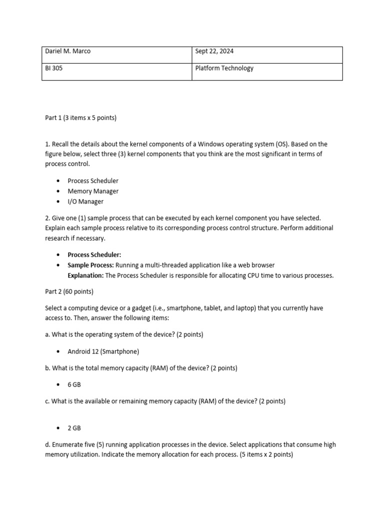 02 Task Performance 1 Platform | PDF | Process (Computing) | Operating System
